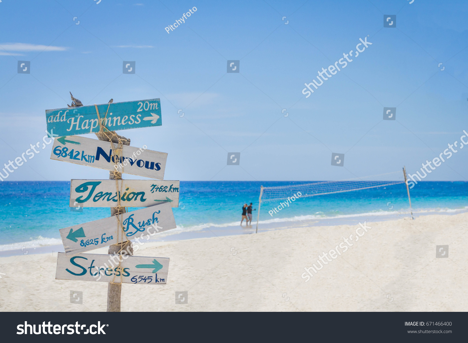 stock-photo-sign-on-the-beach-beautiful-blue-water-and-white-sand-beach ...